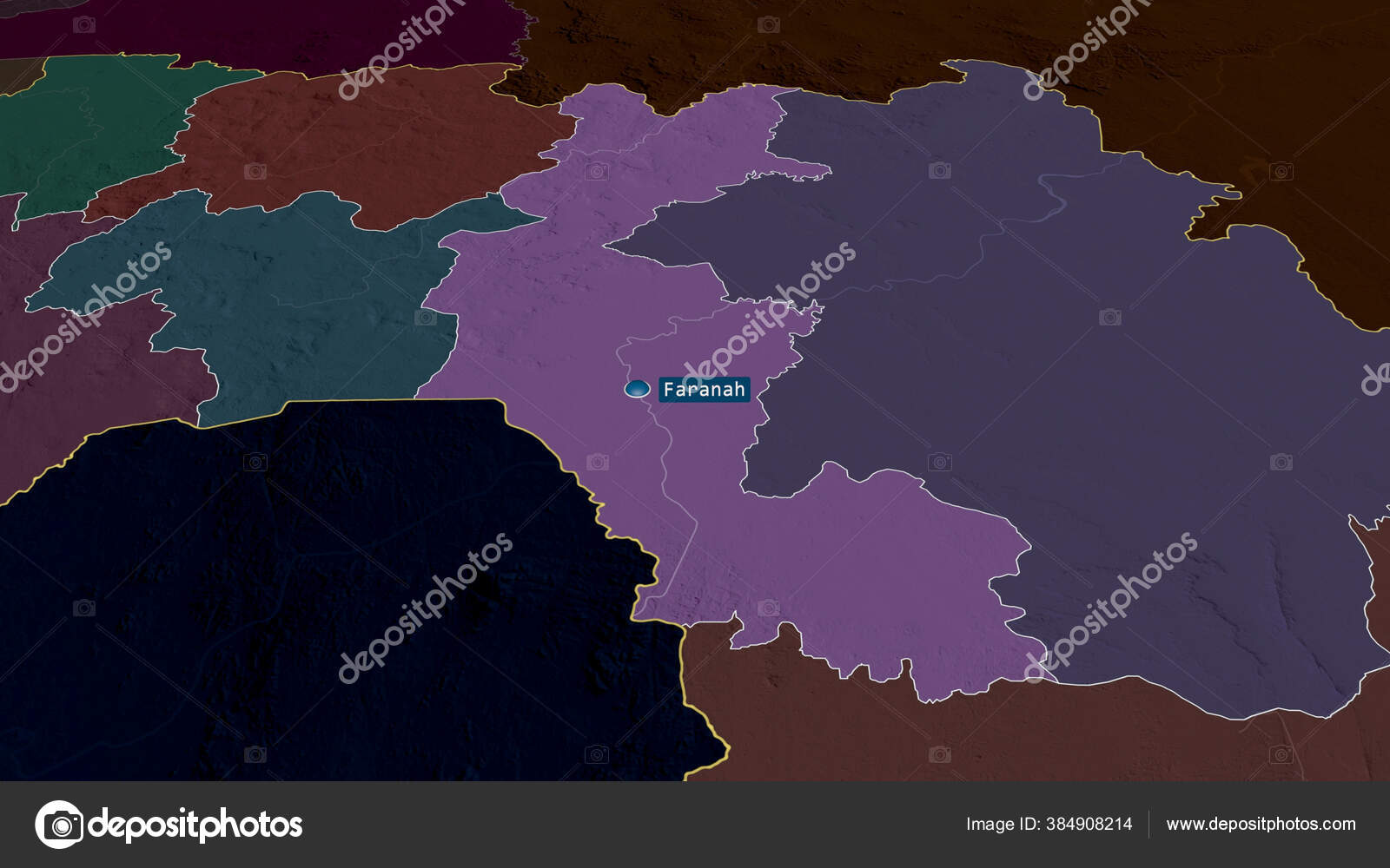 Faranah Region Guinea Zoomed Highlighted Capital Colored Bumped Map ...