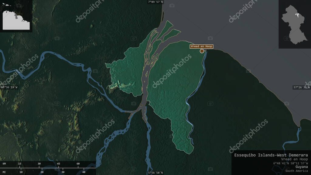 Islas Essequibo-Demerara Occidental, región de Guyana. Relieve de ...