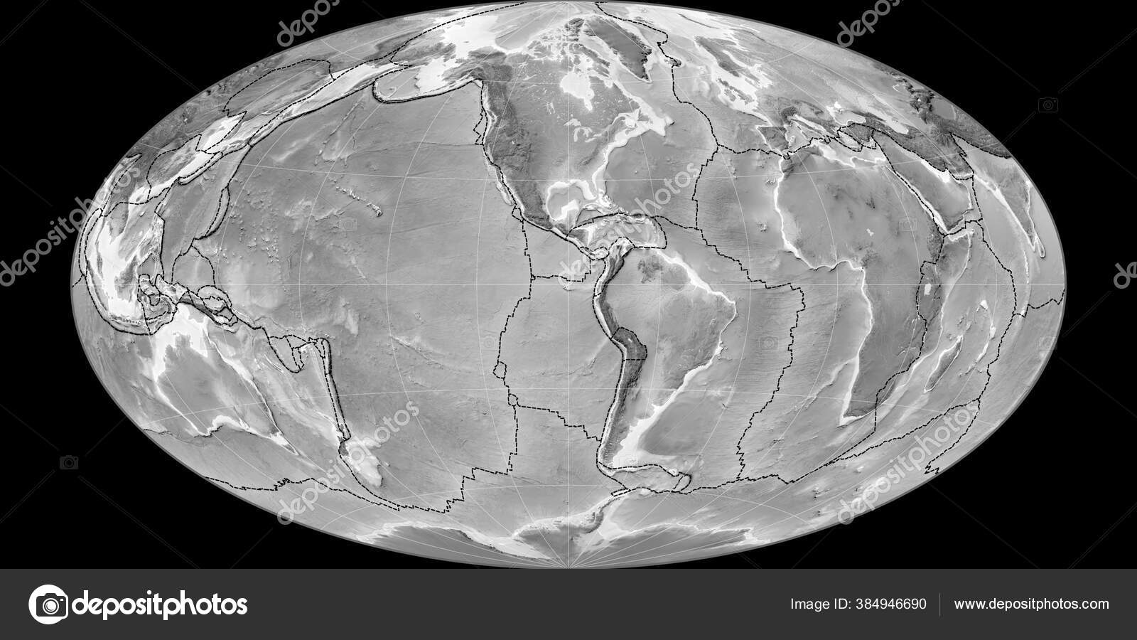 World Map Hammer Oblique Projection Centered West Longitude Grayscale ...