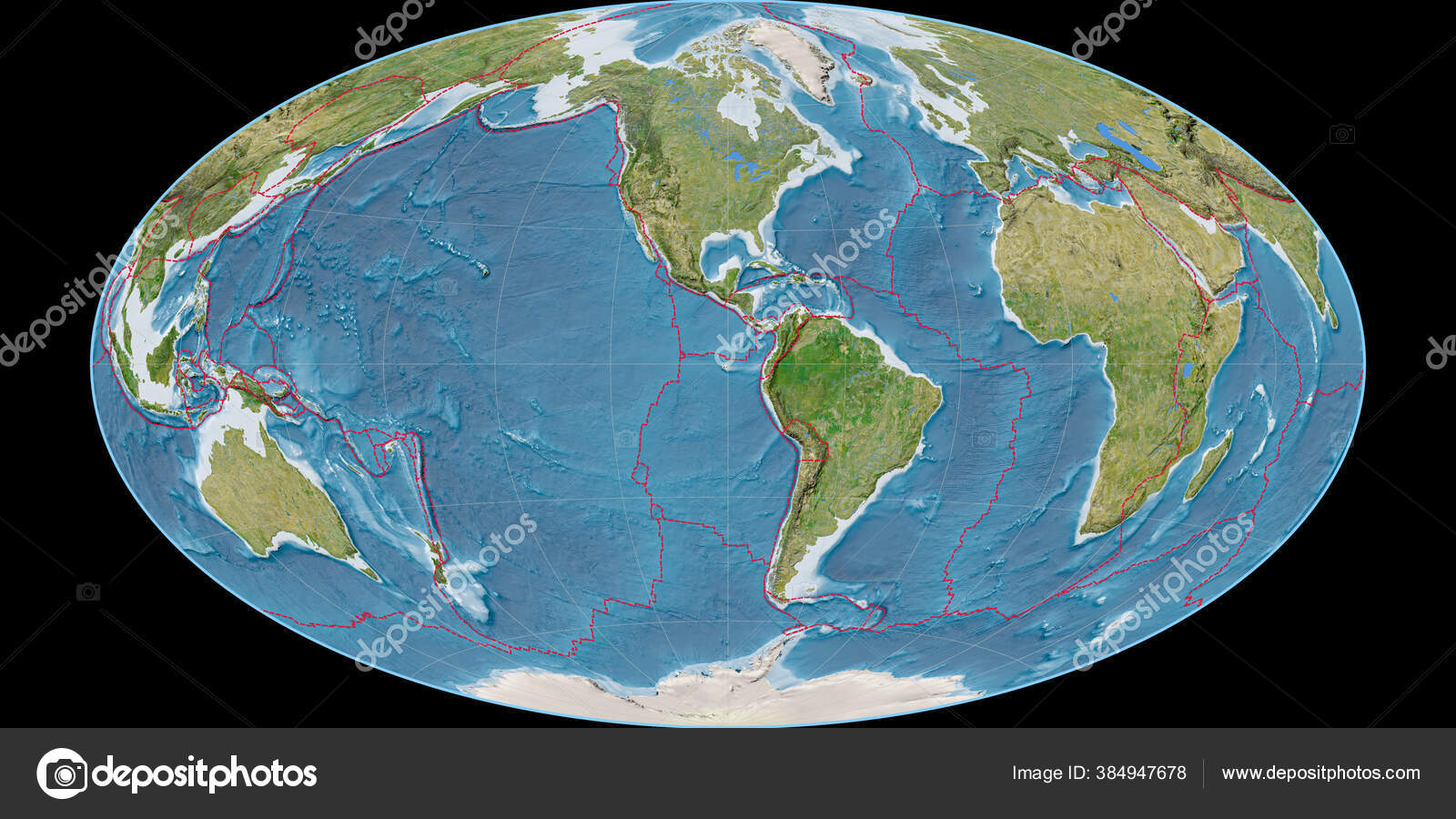 World Map Hammer Oblique Projection Centered West Longitude Satellite ...