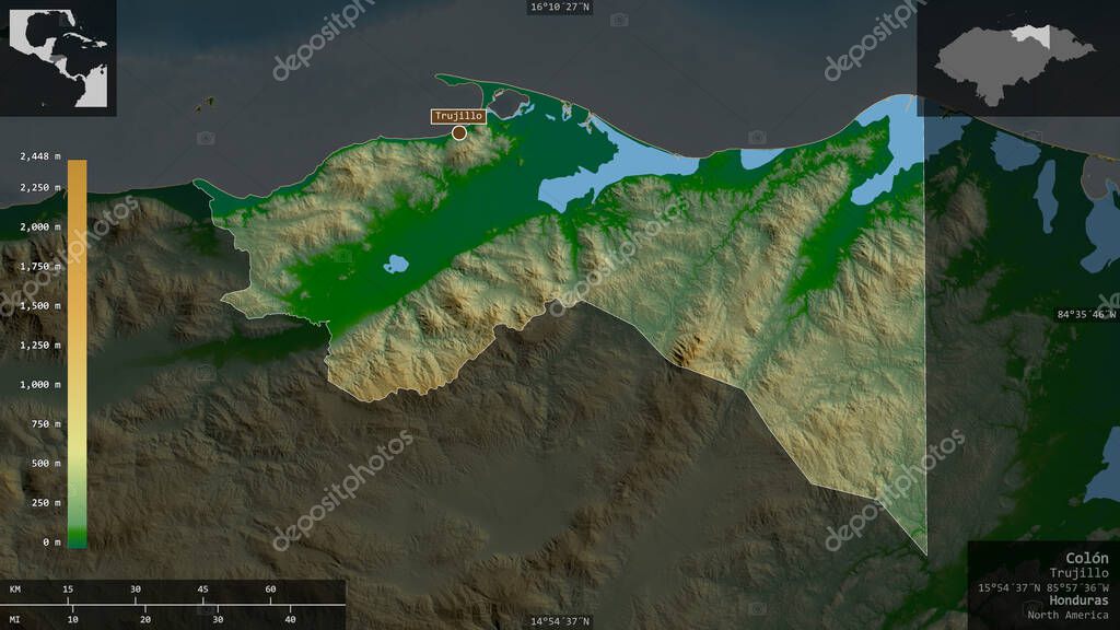 Colón, departamento de Honduras. Datos de sombreado de colores con ...