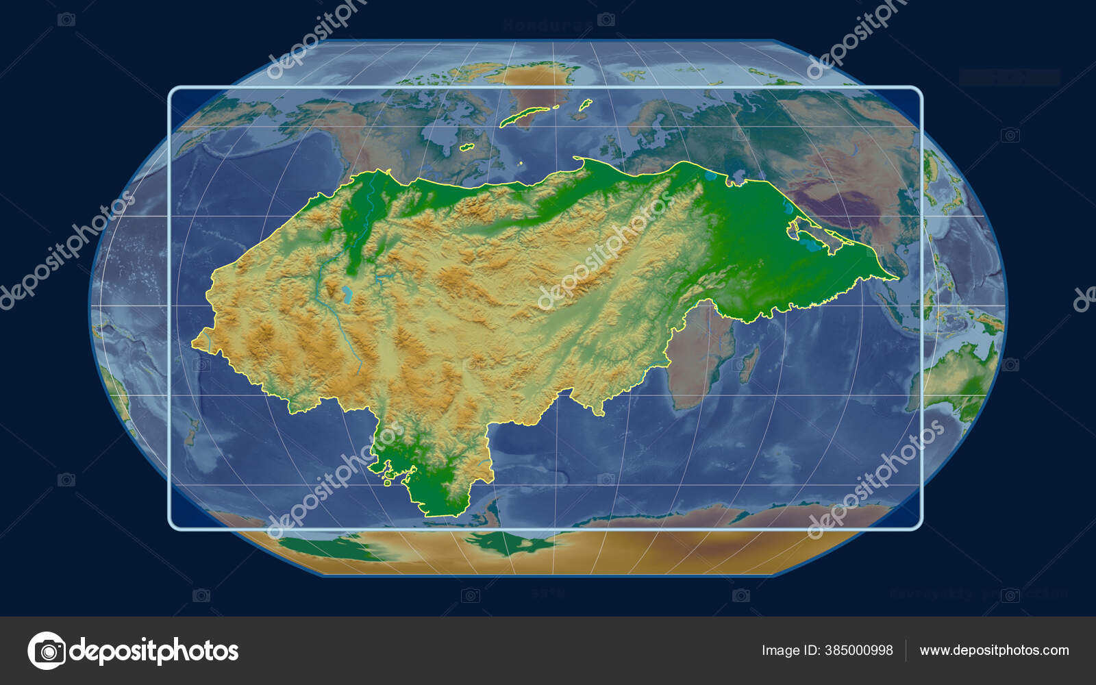 Zoomed View Honduras Outline Perspective Lines Global Map Kavrayskiy ...