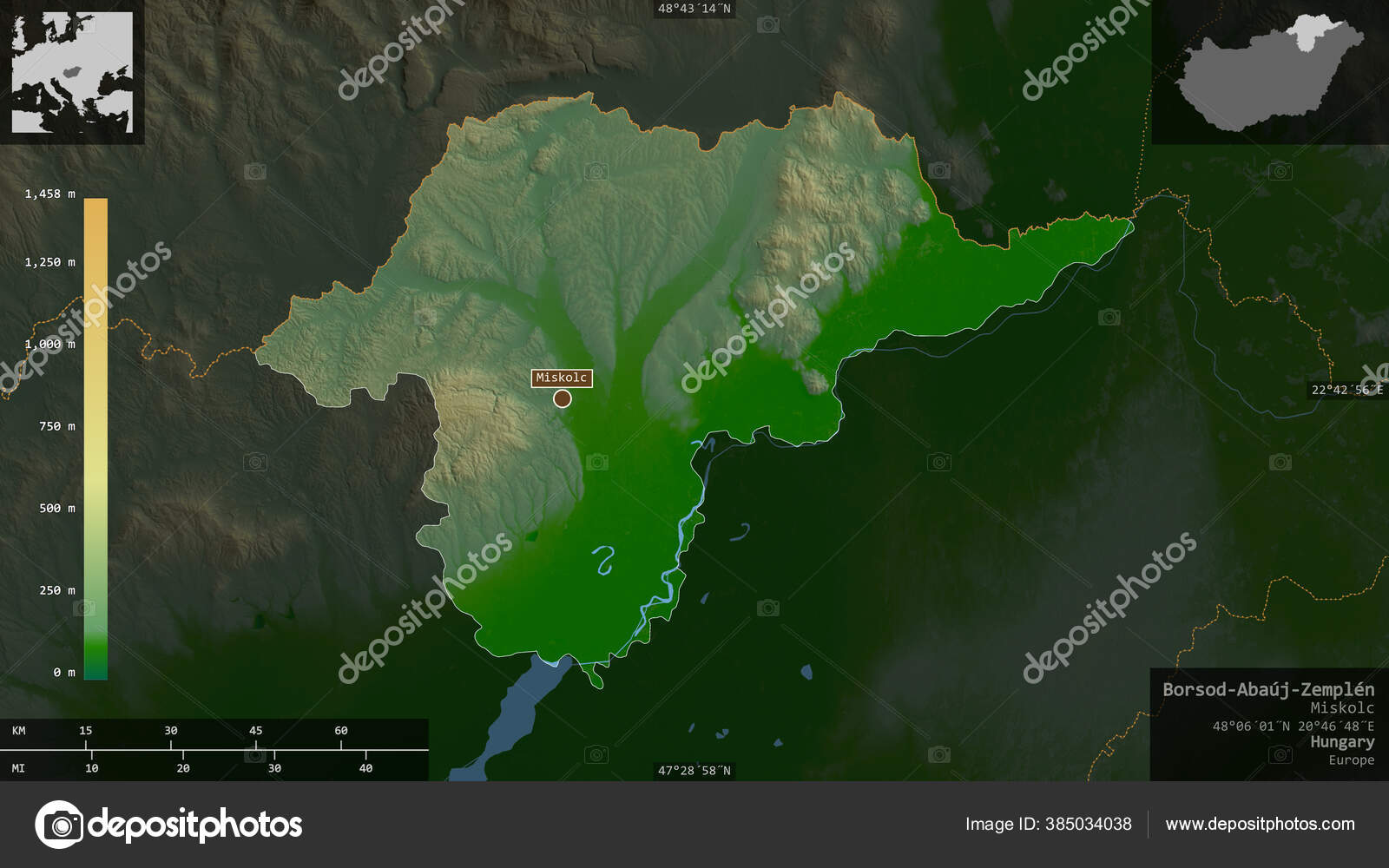 Borsod Abaj Zemplen County Hungary Colored Shader Data Lakes Rivers ...