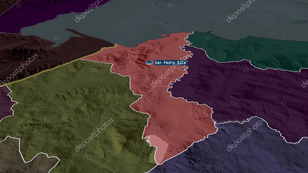 Cortes - departamento de Honduras ampliado y destacado con capital ...