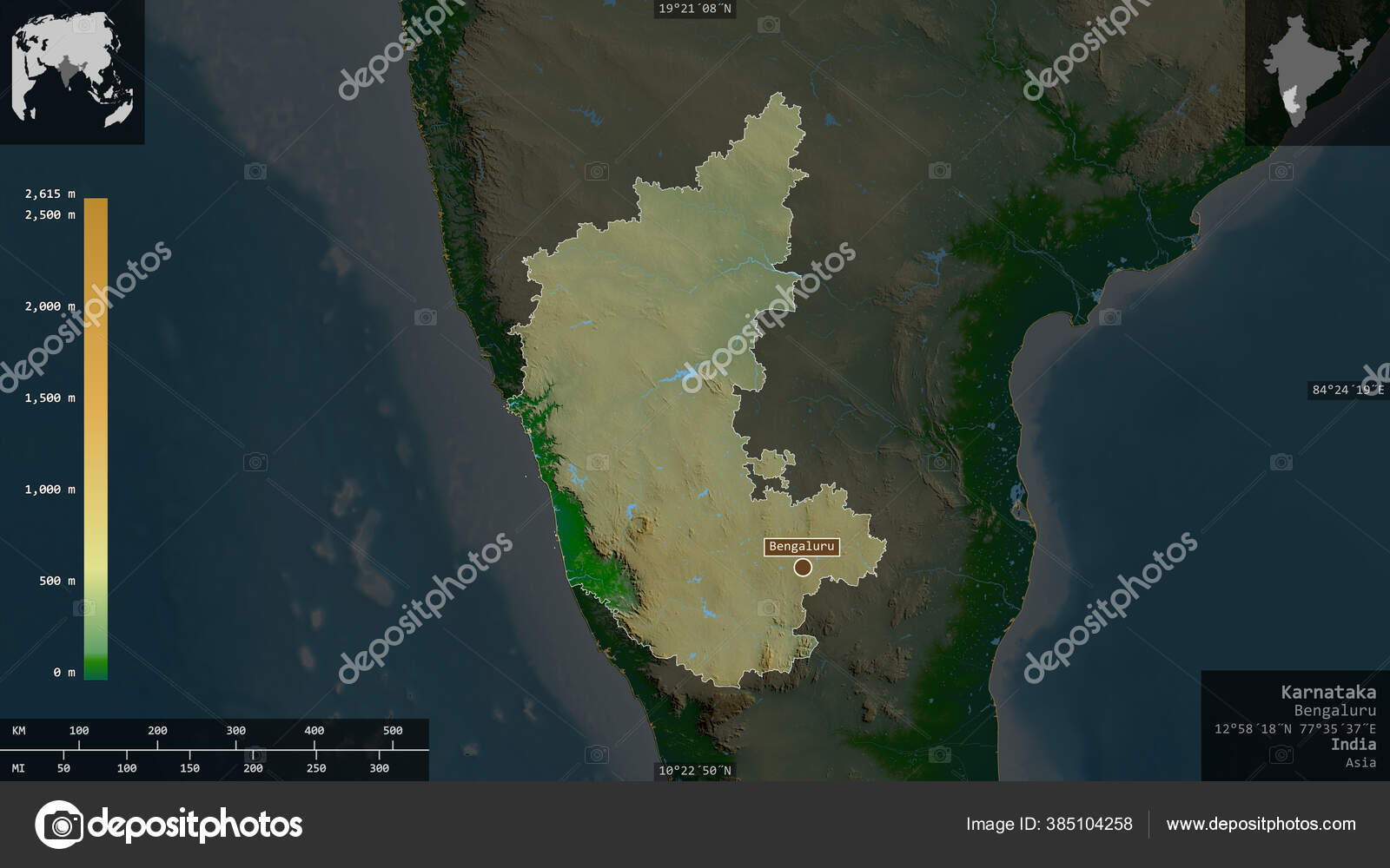 Karnataka State India Colored Shader Data Lakes Rivers Shape Presented ...