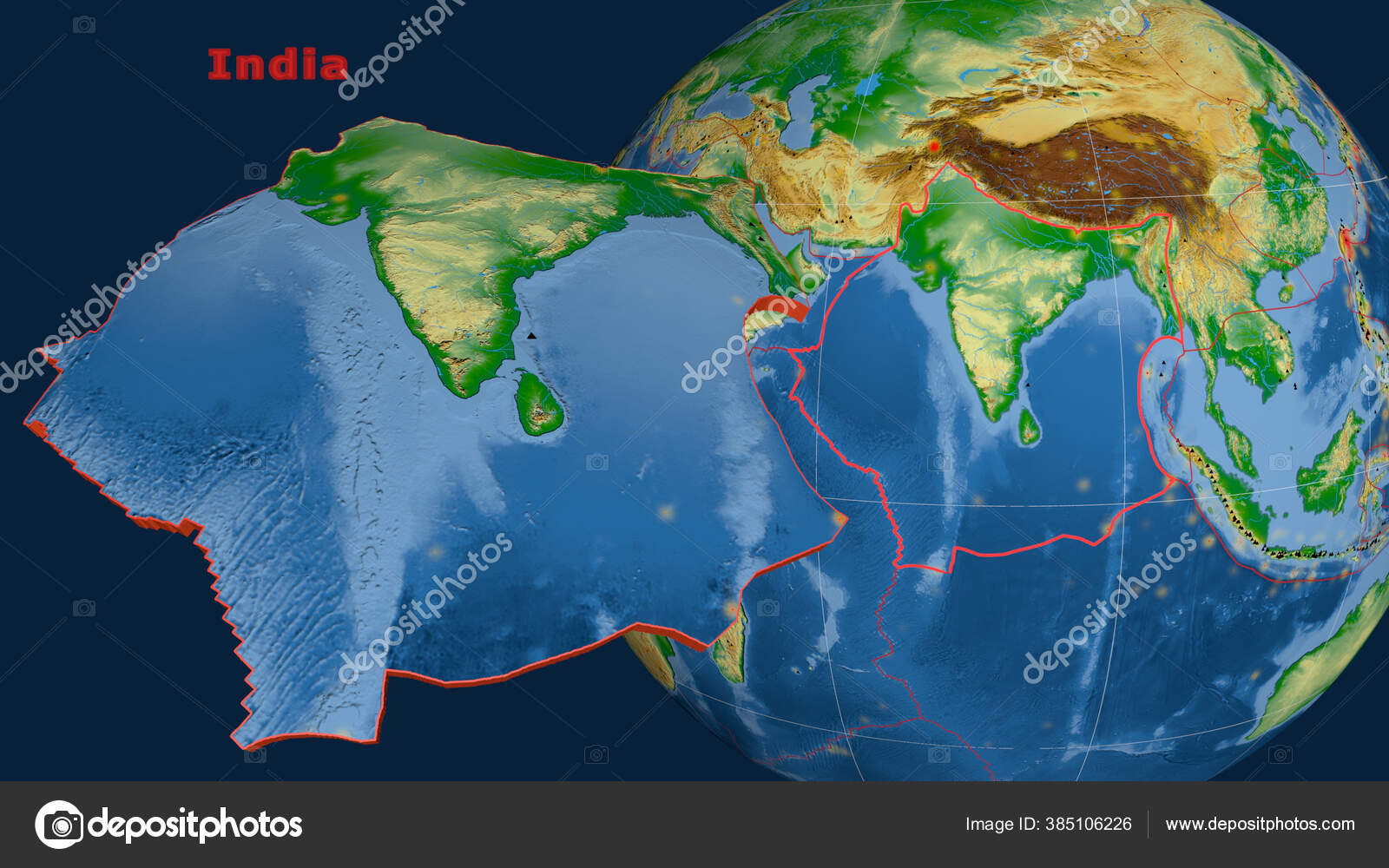Indian Tectonic Plate Described Extruded Presented Globe Color Physical ...