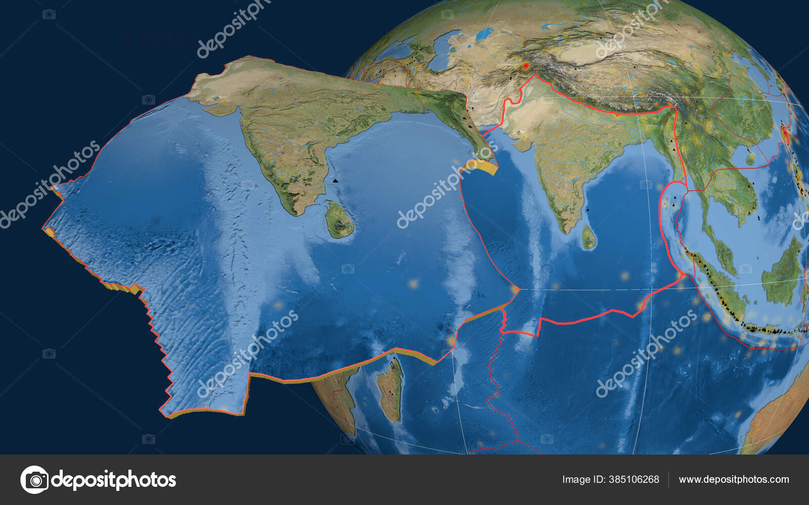 Indian Tectonic Plate Extruded Presented Globe Satellite Imagery ...