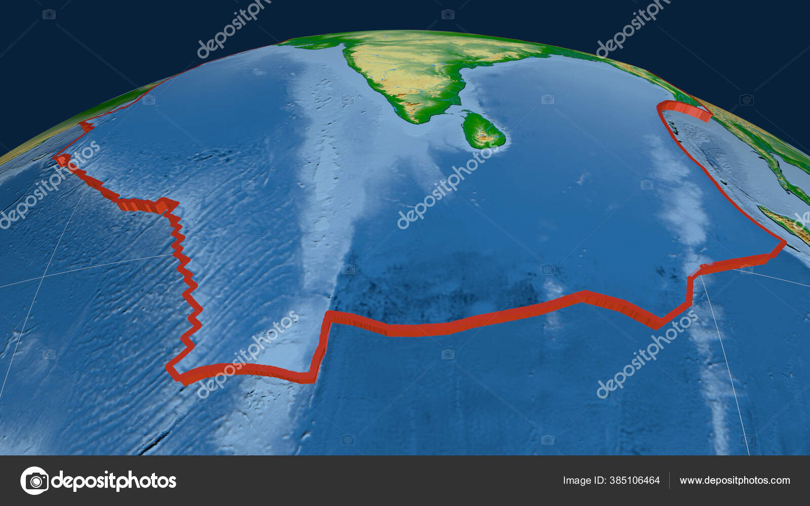Indian Tectonic Plate Extruded Globe Color Physical Map Rendering Stock ...