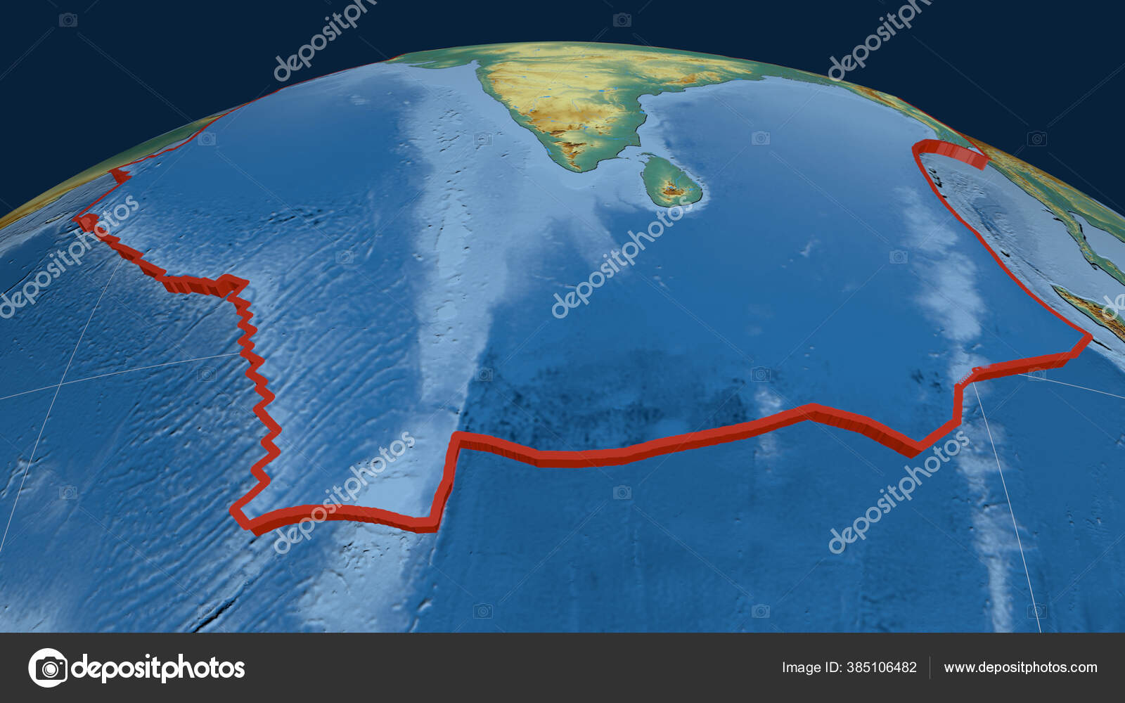 Placa Tectônica Indiana Extrudada Globo Mapa Topográfico Relevo ...