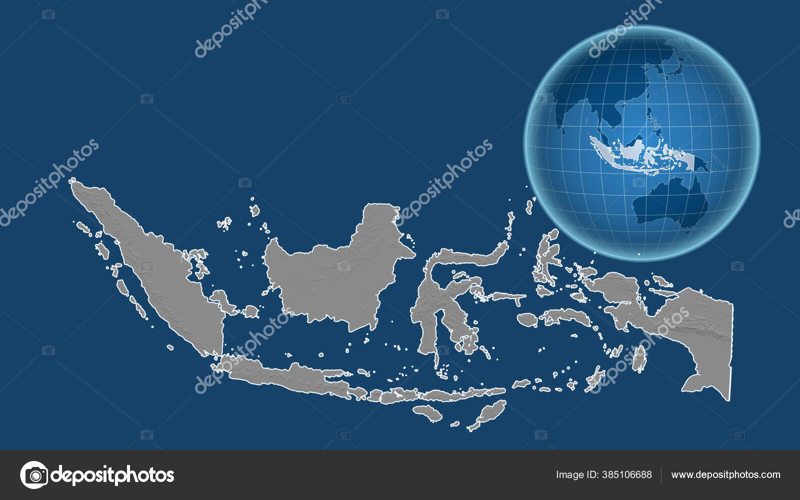 Indonesia Globe Shape Country Zoomed Map Its Outline Isolated Blue ...