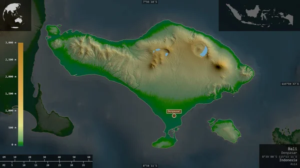 Bali, province of Indonesia. Colored shader data with lakes and rivers ...