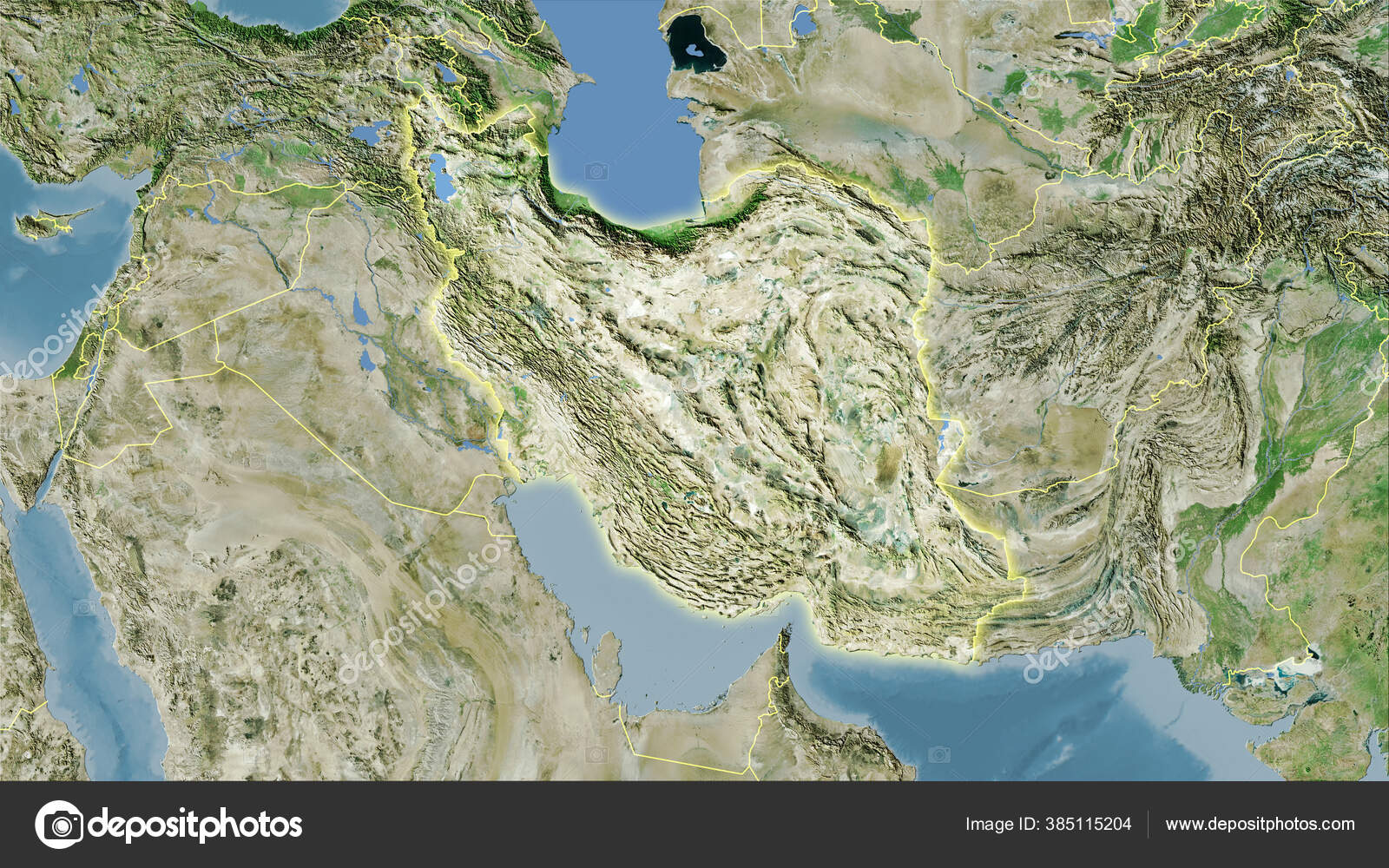 Iran Area Satellite Map Stereographic Projection Raw Composition Raster ...