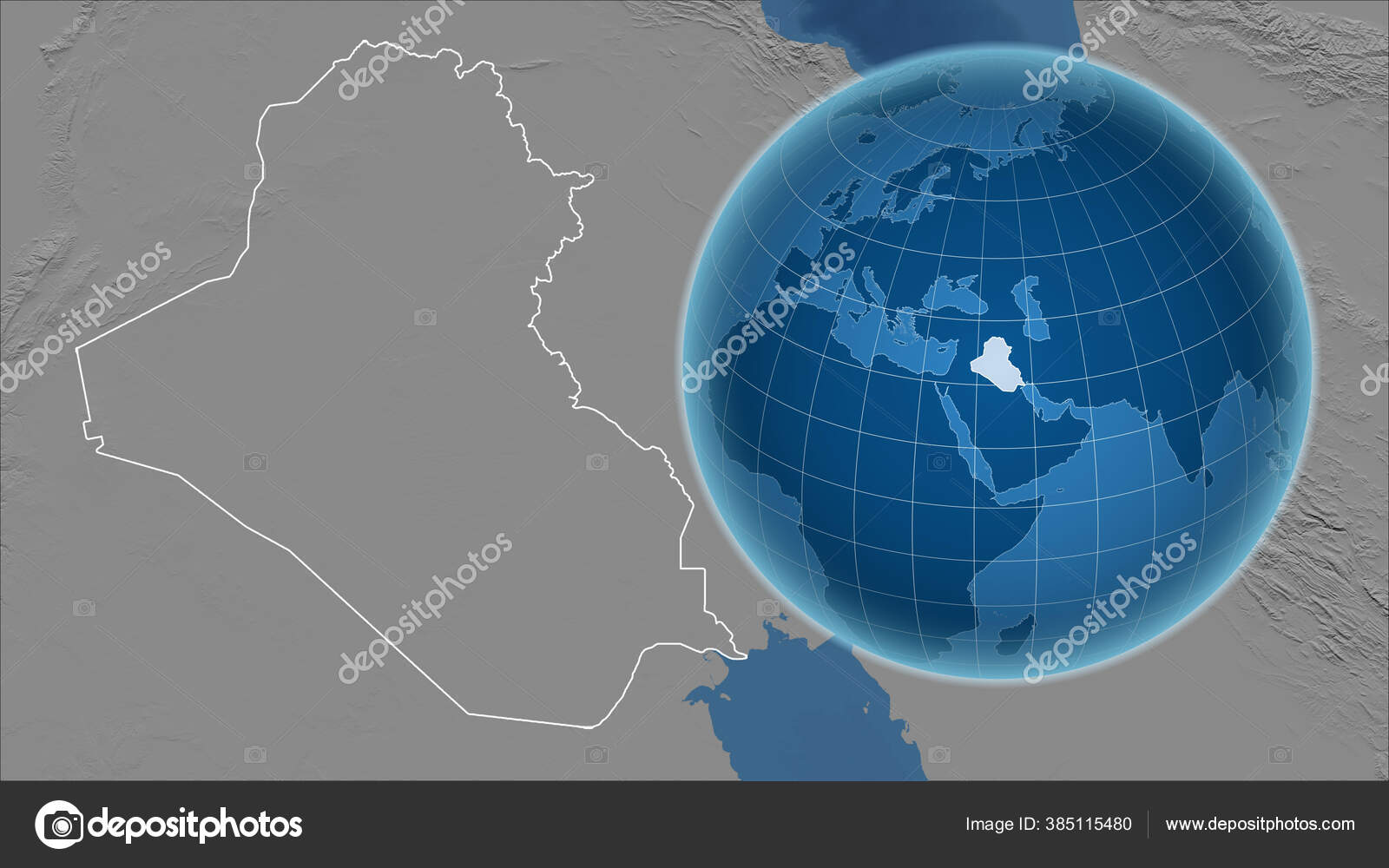 Iraq Globe Shape Country Zoomed Map Its Outline Grayscale Elevation ...