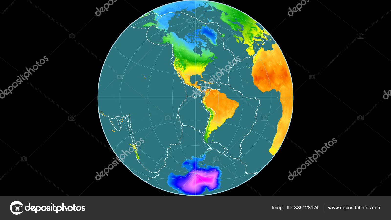 World Map James Azimuthal Projection Centered West Longitude Mean ...