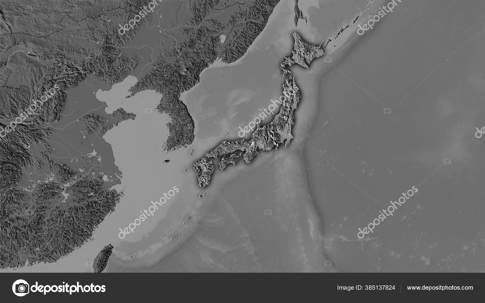 Japan Area Bilevel Elevation Map Stereographic Projection Raw ...
