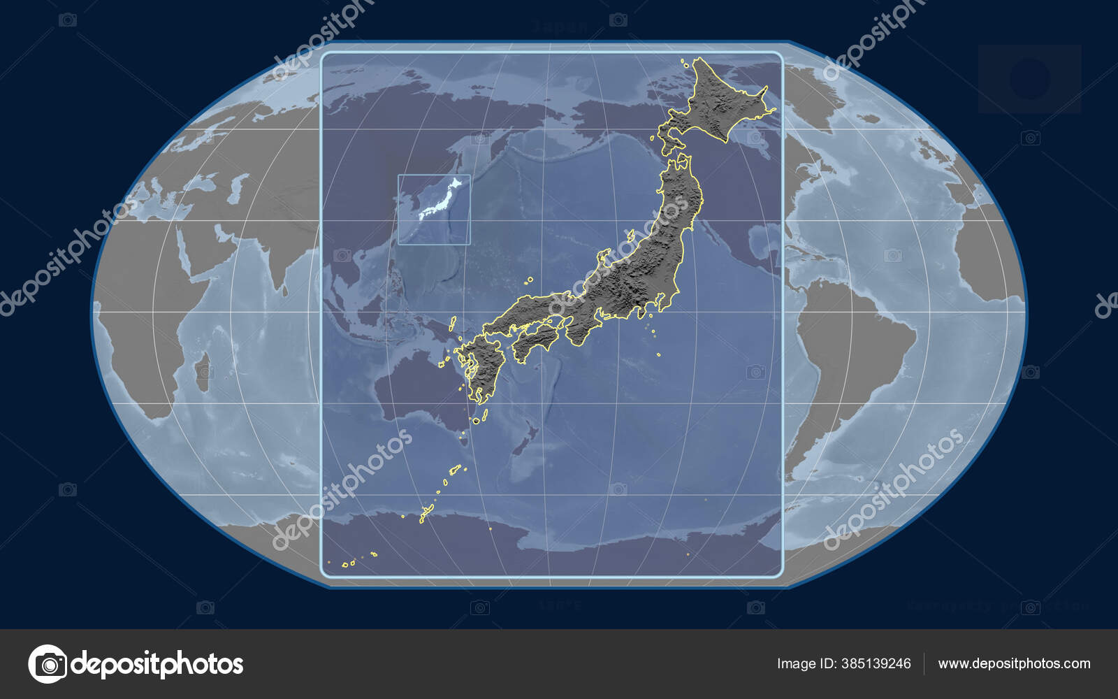 Zoomed View Japan Outline Perspective Lines Global Map Kavrayskiy ...
