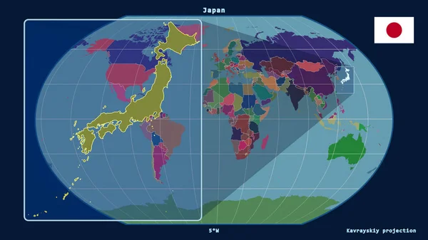Zoomed View Japan Outline Perspective Lines Global Map Mollweide ...
