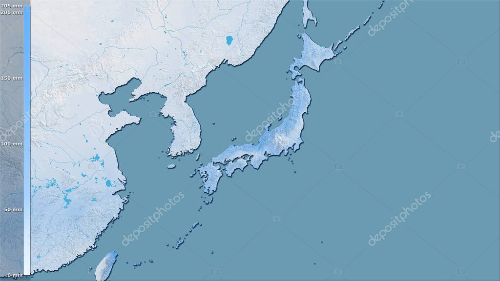 Precipitación del mes más seco dentro del área de Japón en la ...