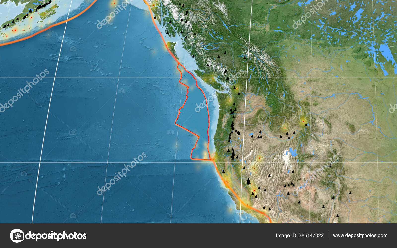 Juan Fuca Tectonic Plate Outlined Global Satellite Imagery Kavrayskiy ...