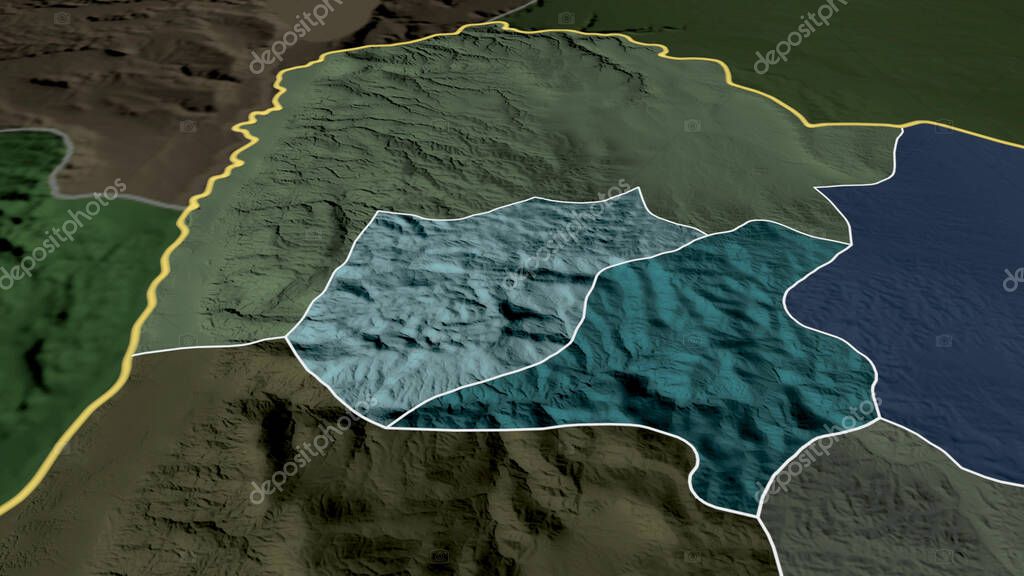 Ajlun - provincia de Jordania zoomed y destacó. Mapa coloreado y tocado de la división ...