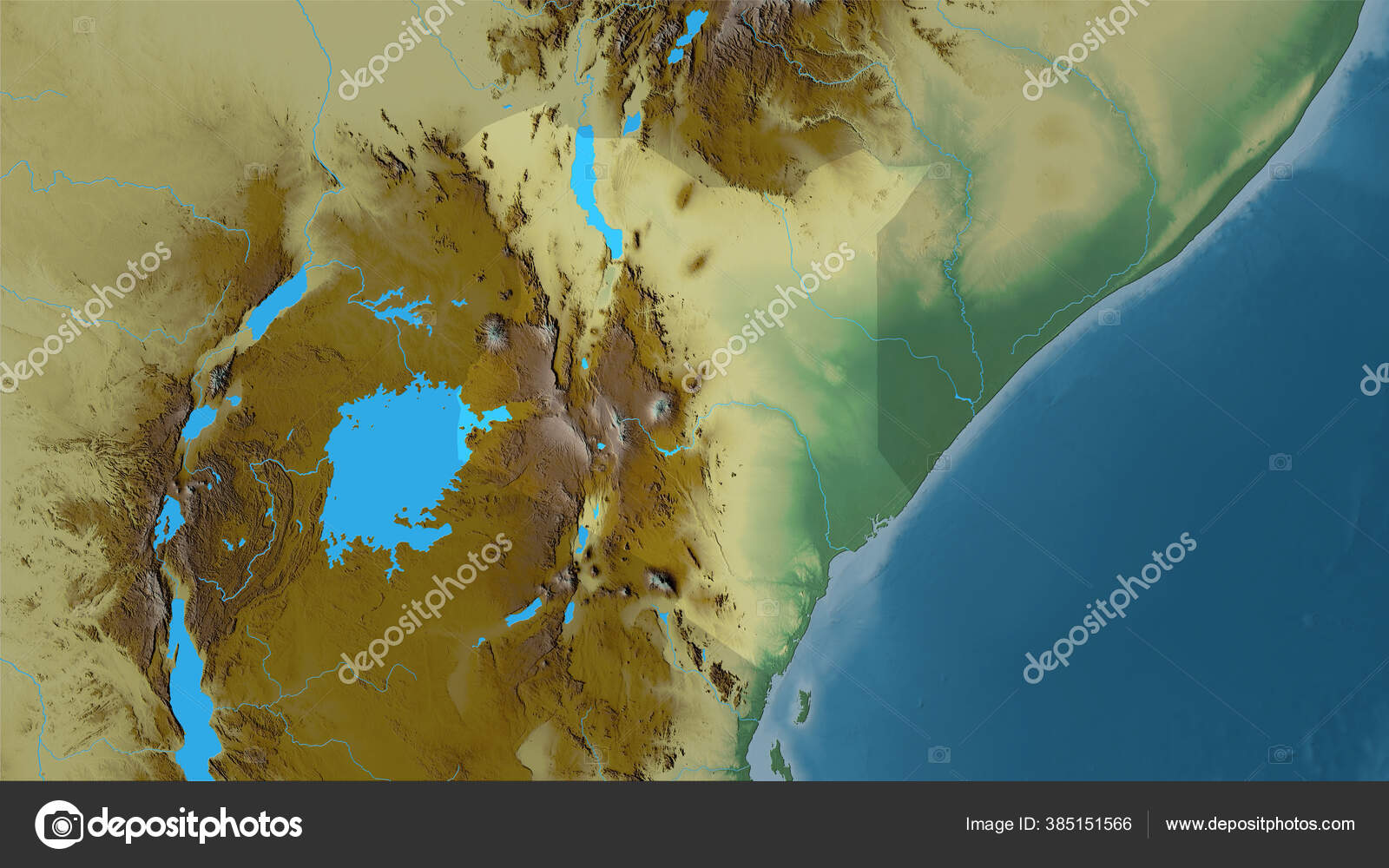 Kenya Area Topographic Relief Map Stereographic Projection Raw ...