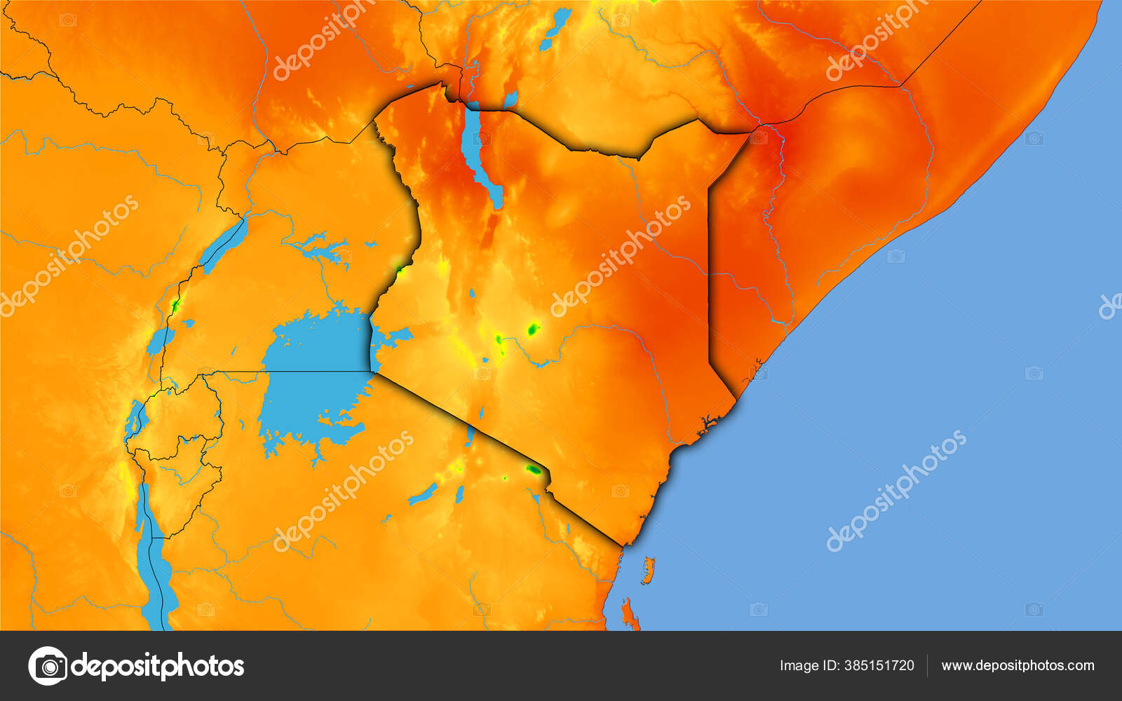Kenya Area Annual Temperature Map Stereographic Projection Raw ...