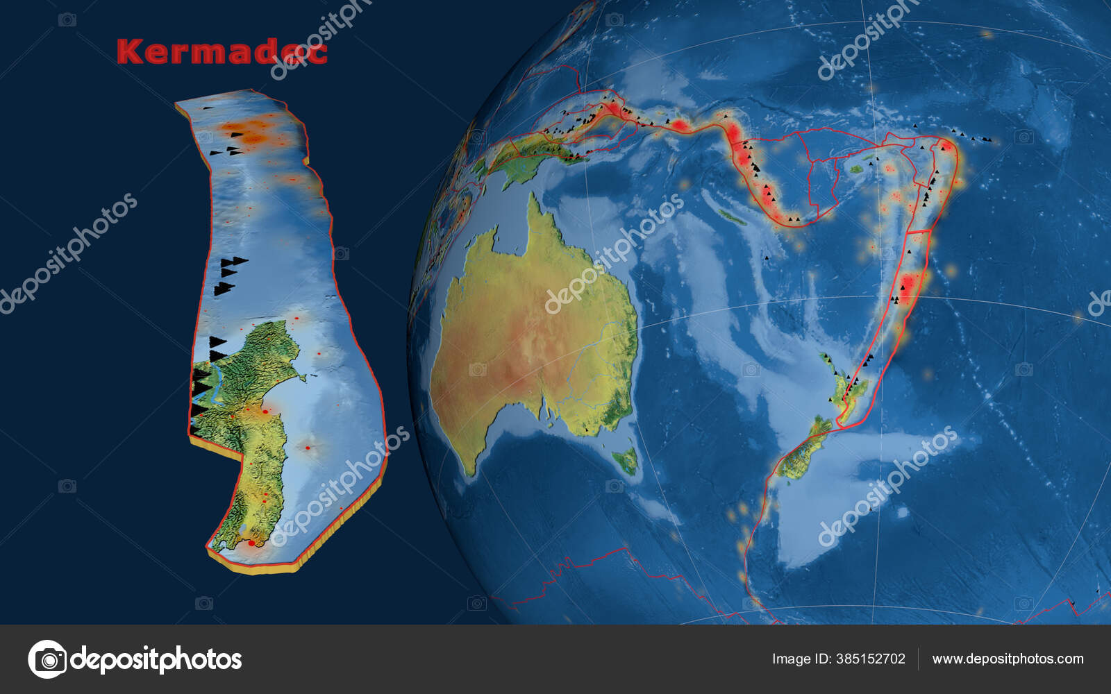 Kermadec Tectonic Plate Described Extruded Presented Globe Topographic ...