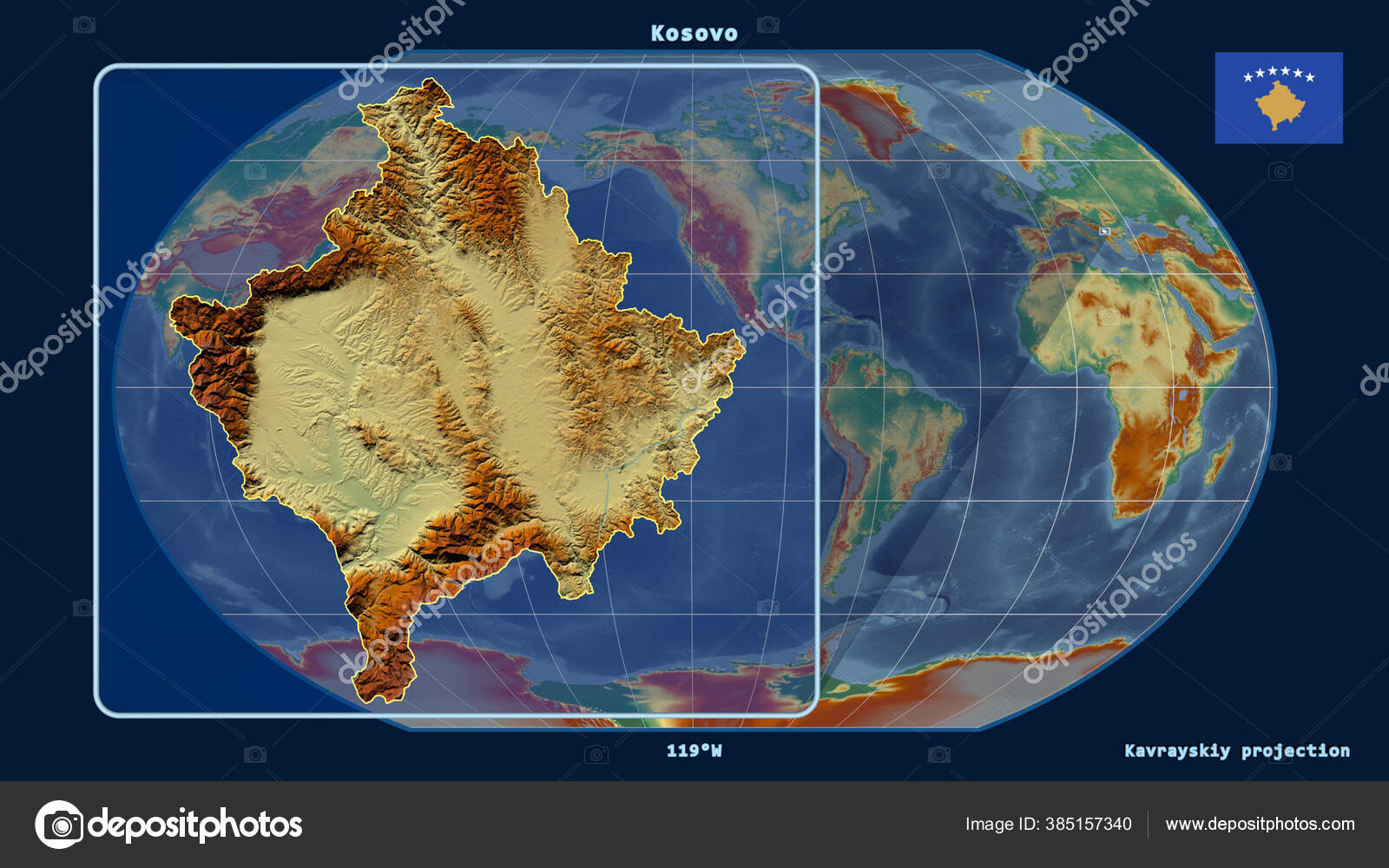 Zoomed View Kosovo Outline Perspective Lines Global Map Kavrayskiy ...