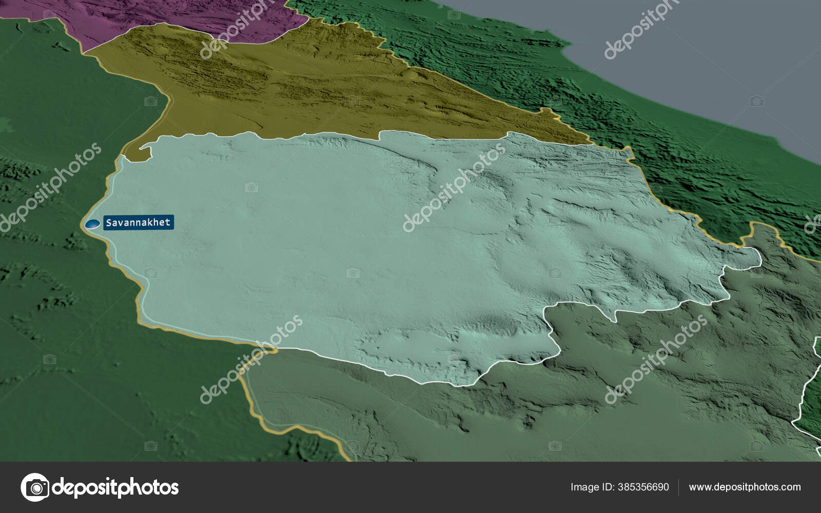 Savannakhet Province Laos Zoomed Highlighted Capital Colored Bumped Map ...