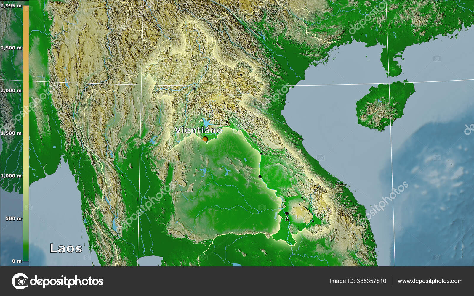 Physical Map Laos Area Stereographic Projection Legend Main Composition ...