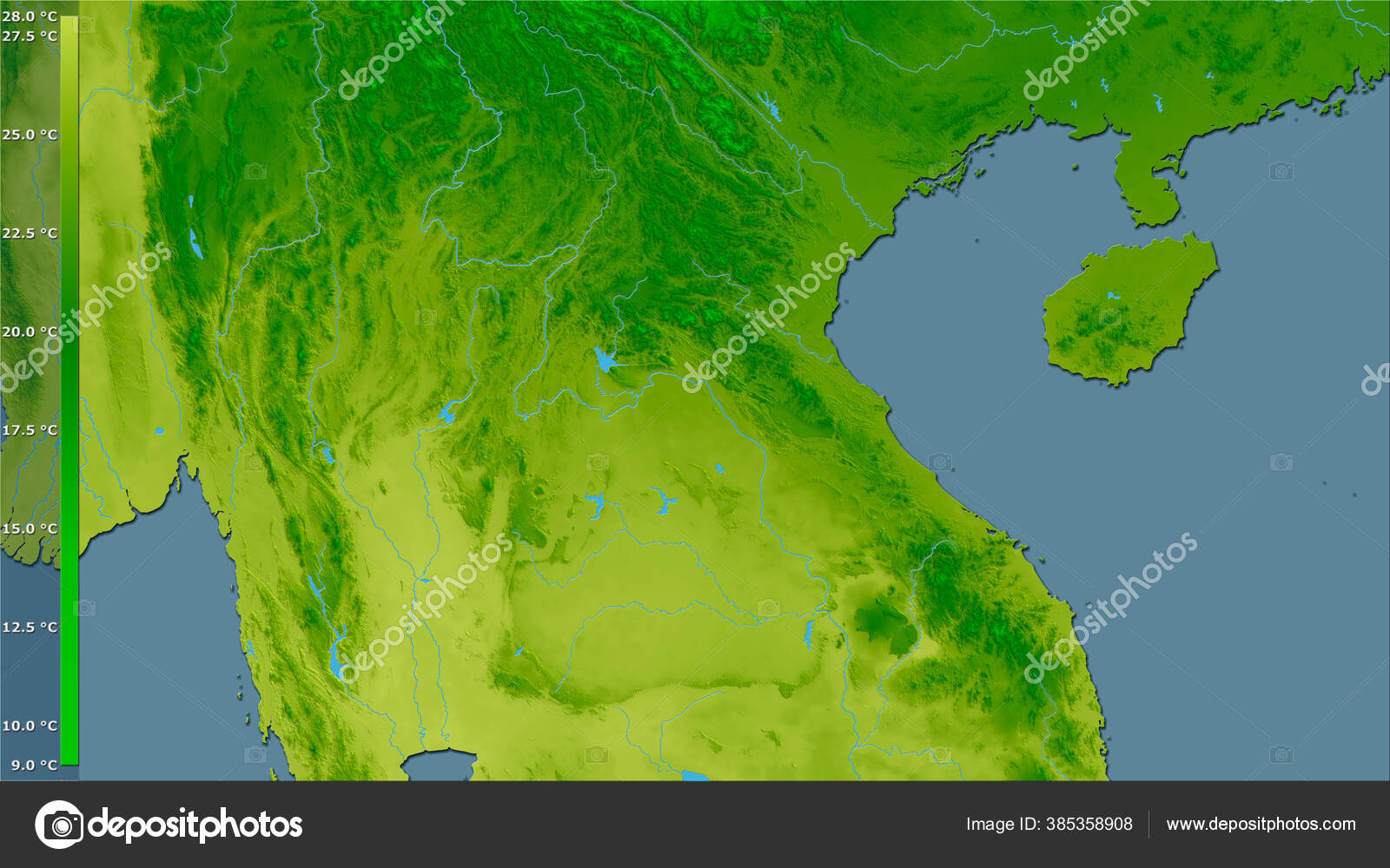 Annual Mean Temperature Laos Area Stereographic Projection Legend Raw ...