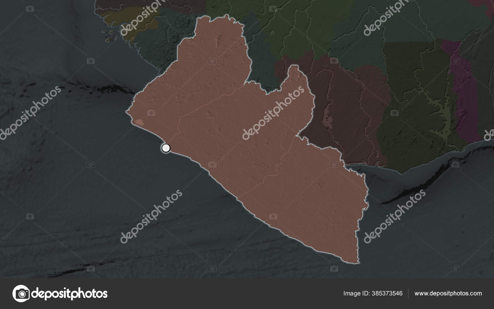 Highlighted Area Liberia Capital Point Desaturated Map Its ...