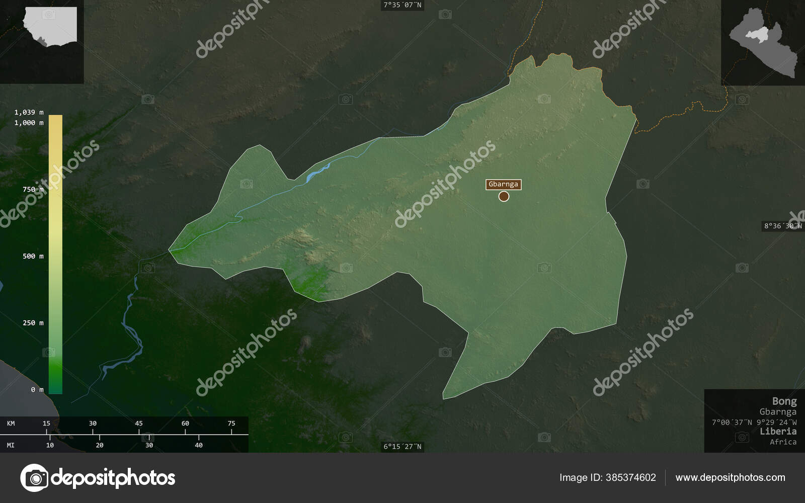 Bong County Liberia Colored Shader Data Lakes Rivers Shape Presented ...