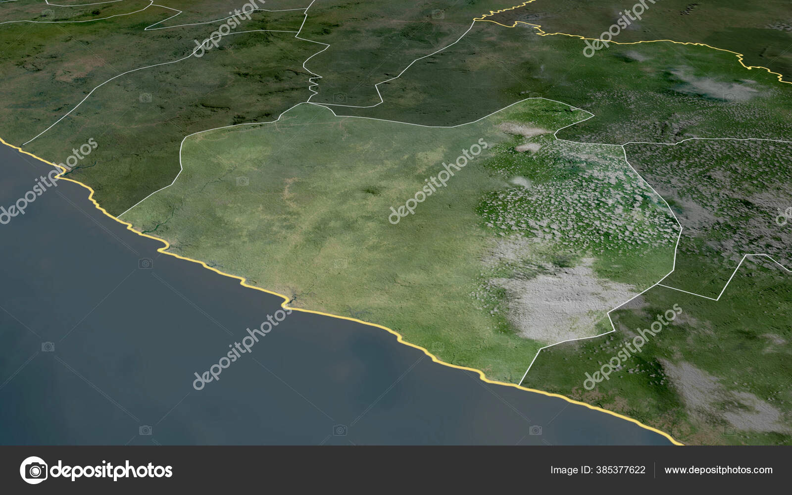 Sinoe County Liberia Zoomed Highlighted Satellite Imagery Rendering ...