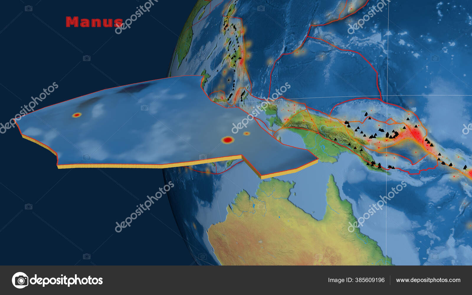 Manus Tectonic Plate Described Extruded Presented Globe Natural Earth ...