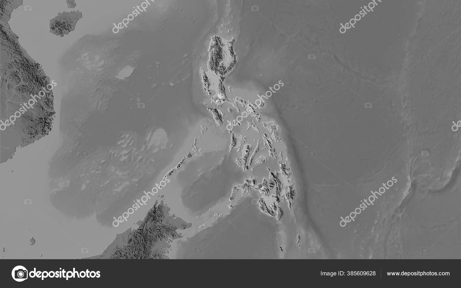Philippines Area Grayscale Elevation Map Stereographic Projection Raw ...