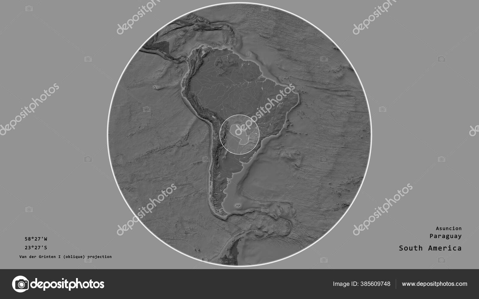 Area Paraguay Marked Circle Large Scale Map Continent Isolated ...