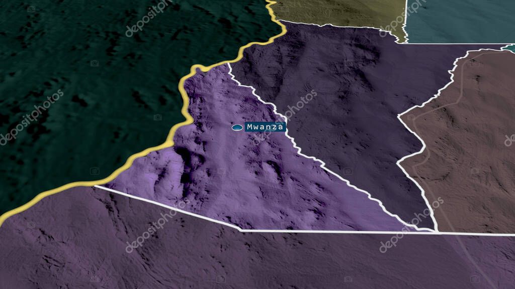 Mwanza - distrito de Malawi zoomed y destacó con capital. Mapa ...