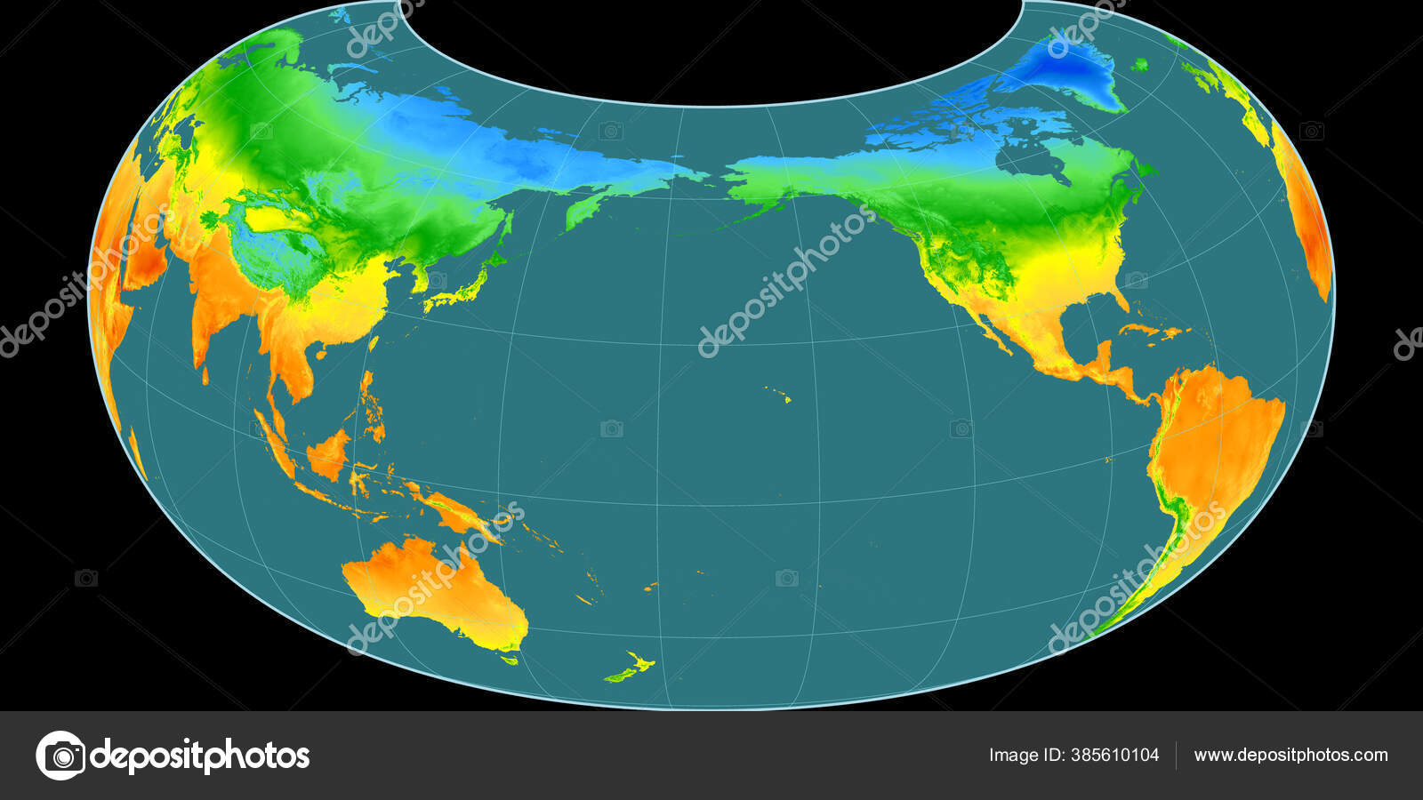 World Map Raisz Armadillo Projection Centered 170 West Longitude Mean ...