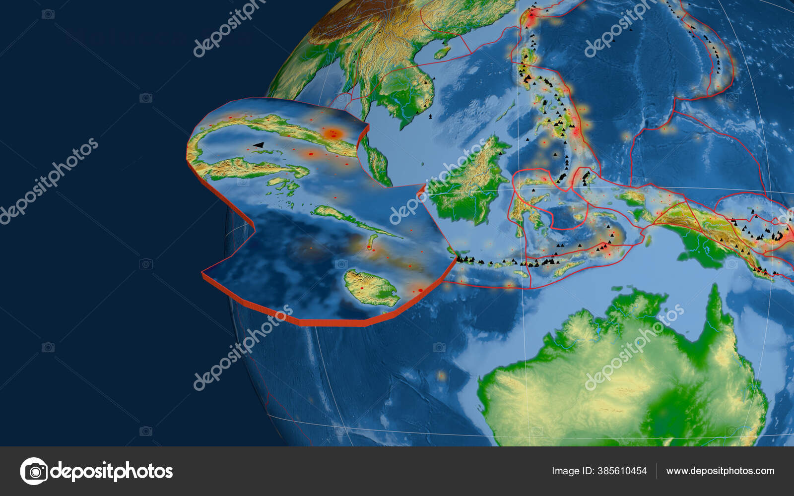 Molucca Sea Tectonic Plate Extruded Presented Globe Color Physical Map ...