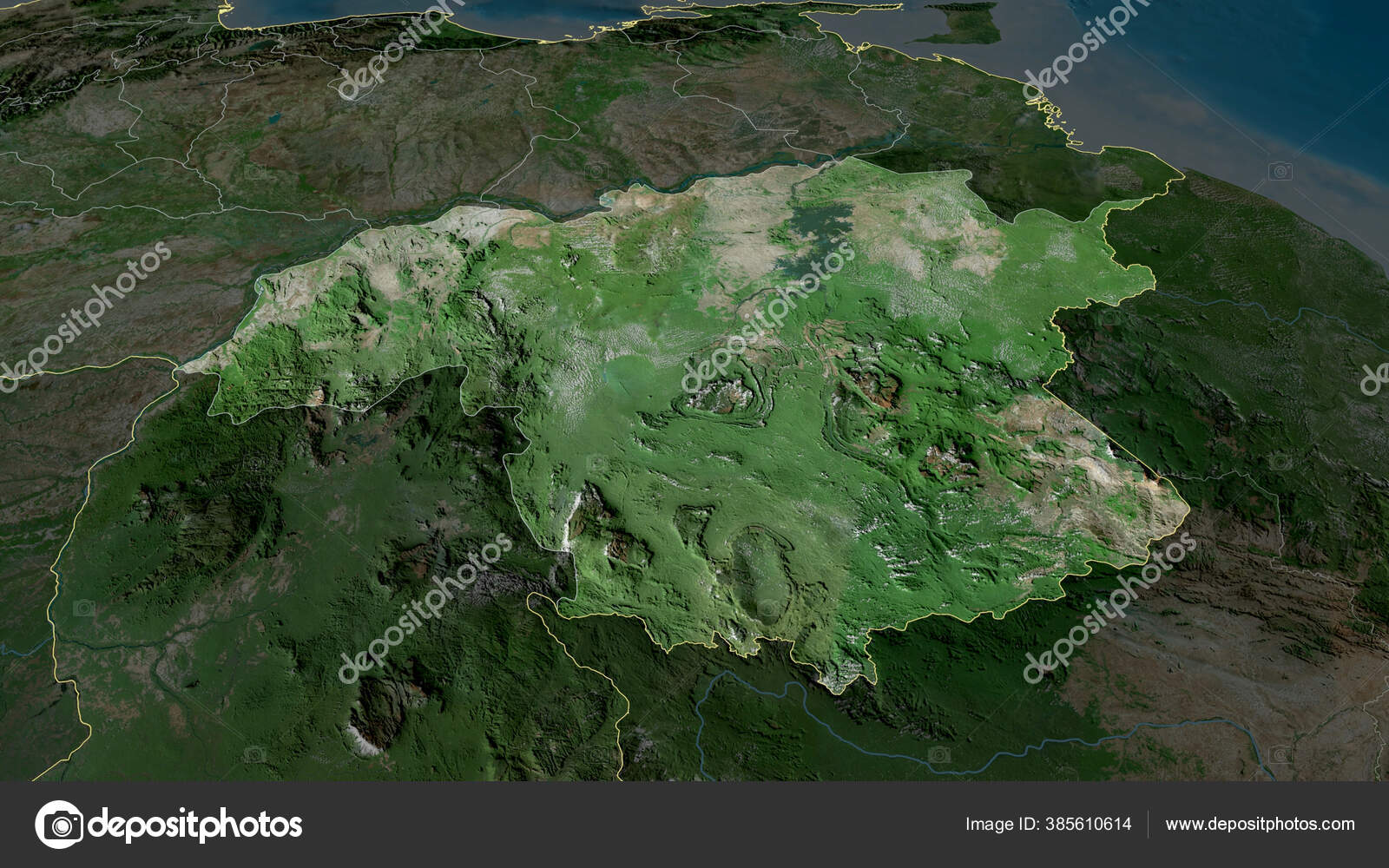 Bolivar State Venezuela Zoomed Highlighted Satellite Imagery Rendering ...
