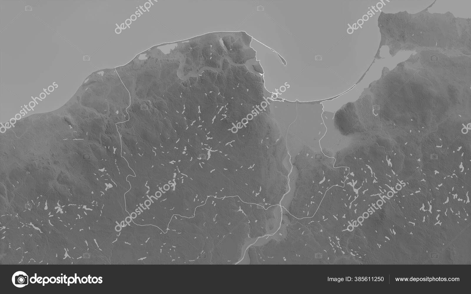 Pomeranian Voivodeship Poland Grayscaled Map Lakes Rivers Shape Outlined Its — Stock Photo ...