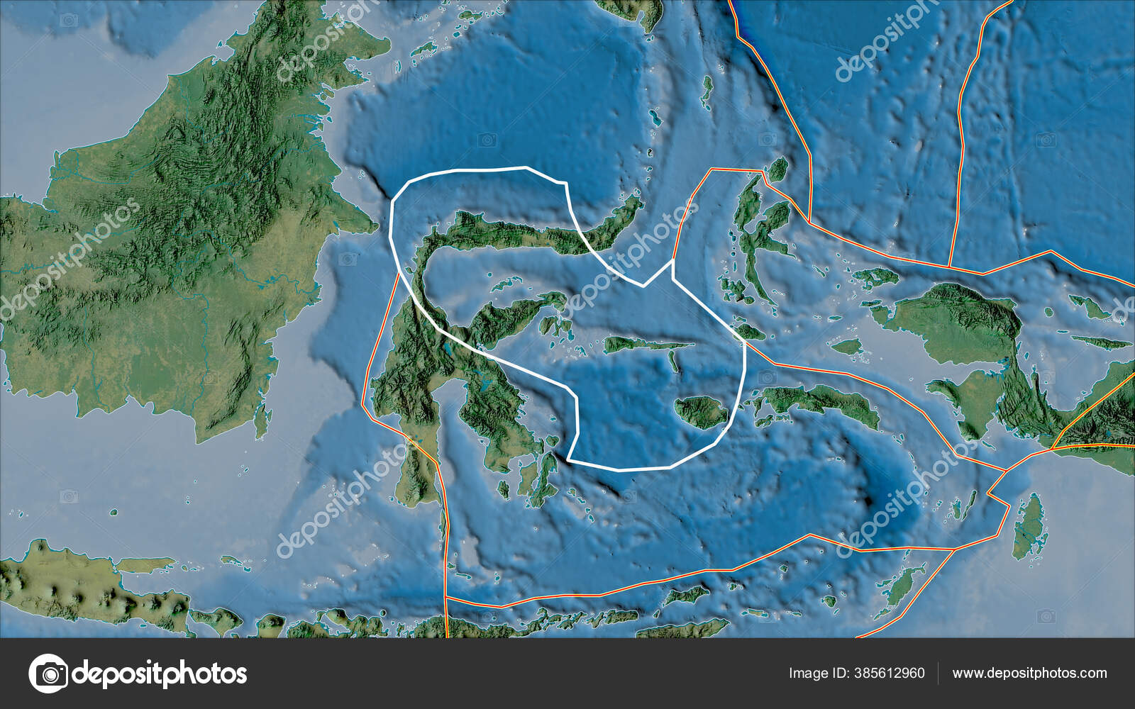Outlined Molucca Sea Tectonic Plate Borders Adjacent Plates Topographic ...