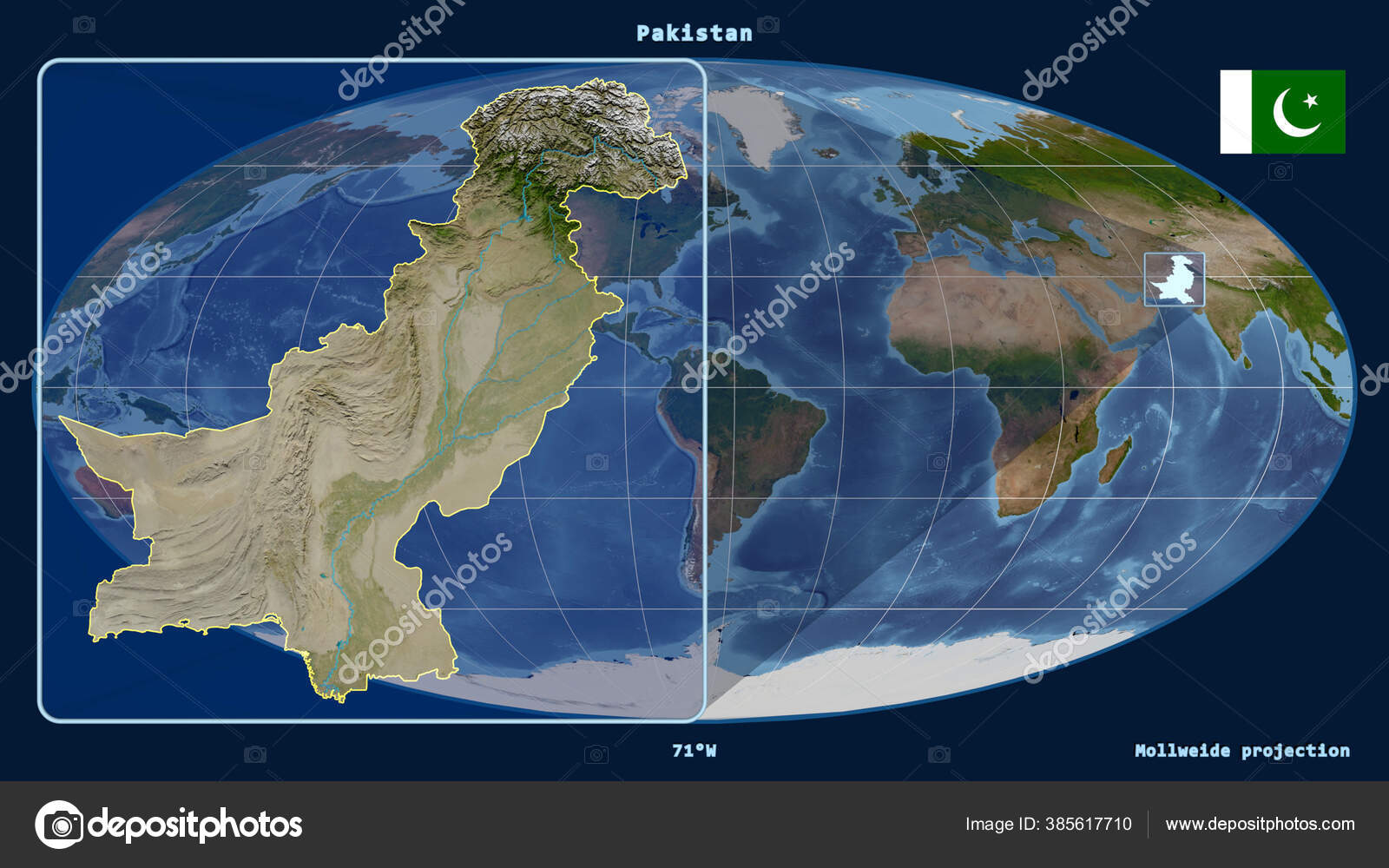 Zoomed View Pakistan Outline Perspective Lines Global Map Mollweide ...