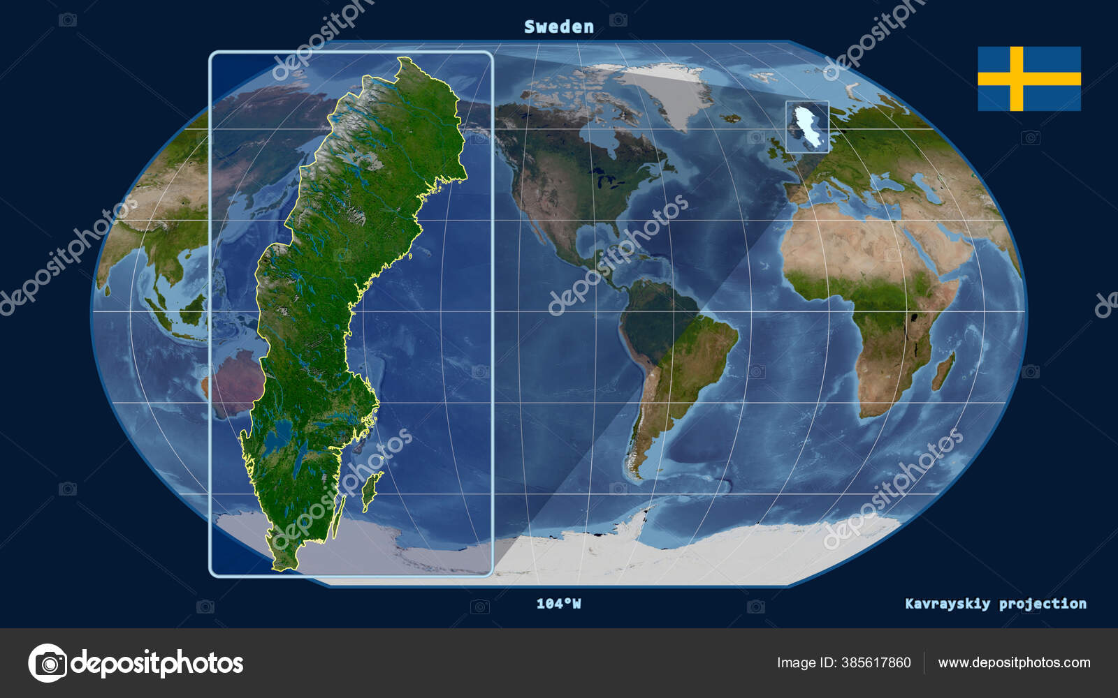 Zoomed View Sweden Outline Perspective Lines Global Map Kavrayskiy ...