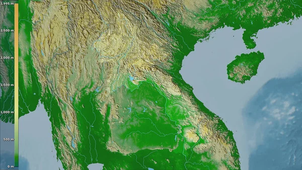 Laos Close Perspective Country Outline Color Physical Map — Stock Photo ...