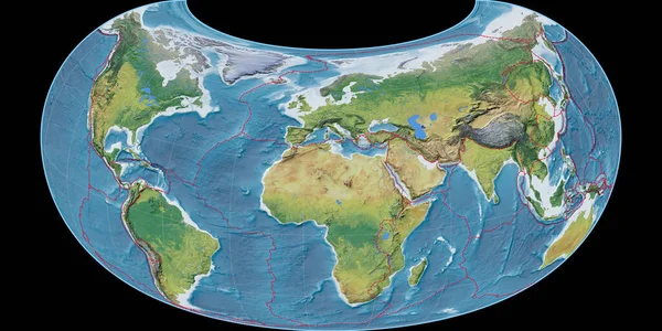 World Map Raisz Armadillo Projection Centered East Longitude Satellite ...