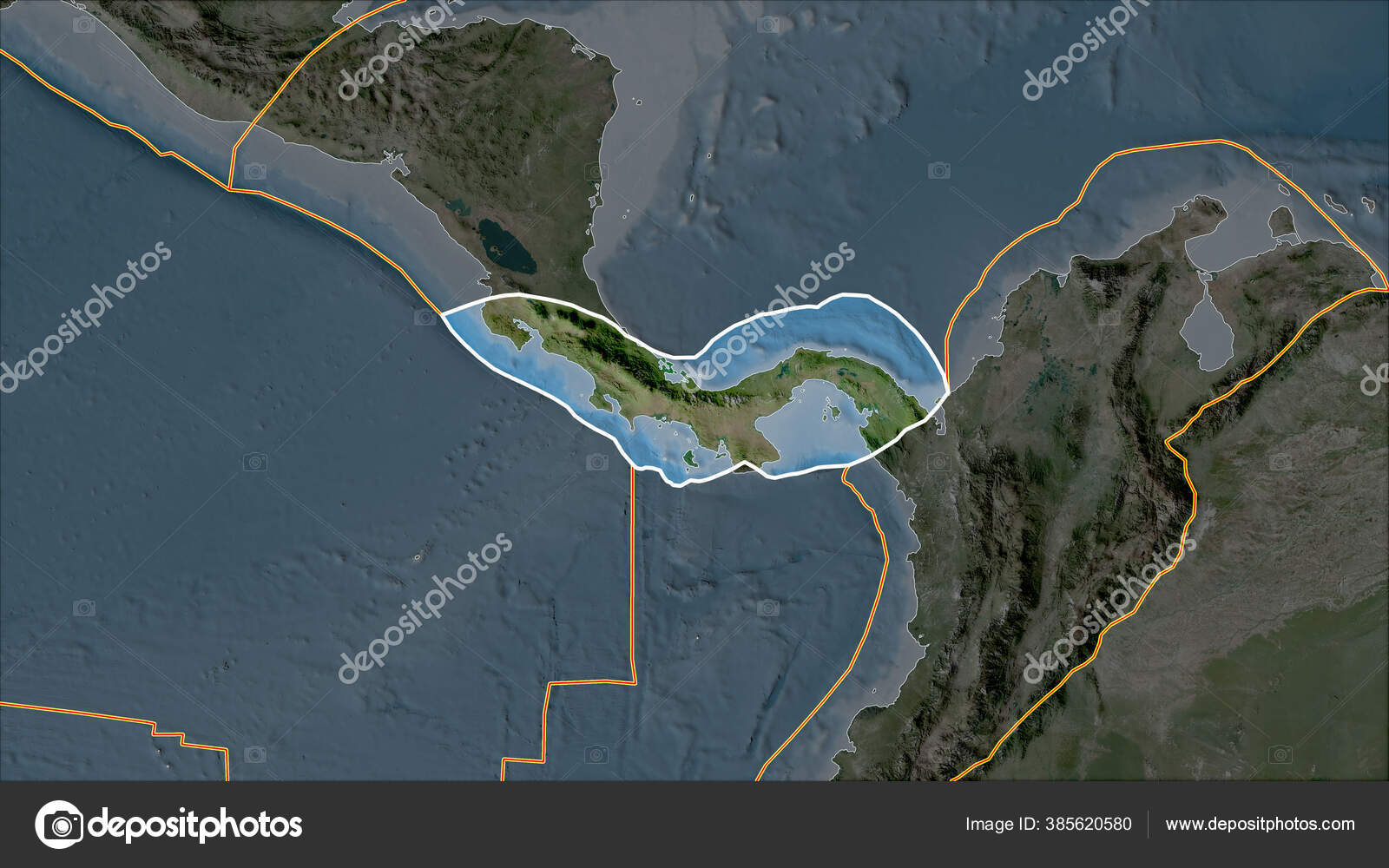 Outlined Panama Tectonic Plate Satellite Map Separated Desaturation Its ...