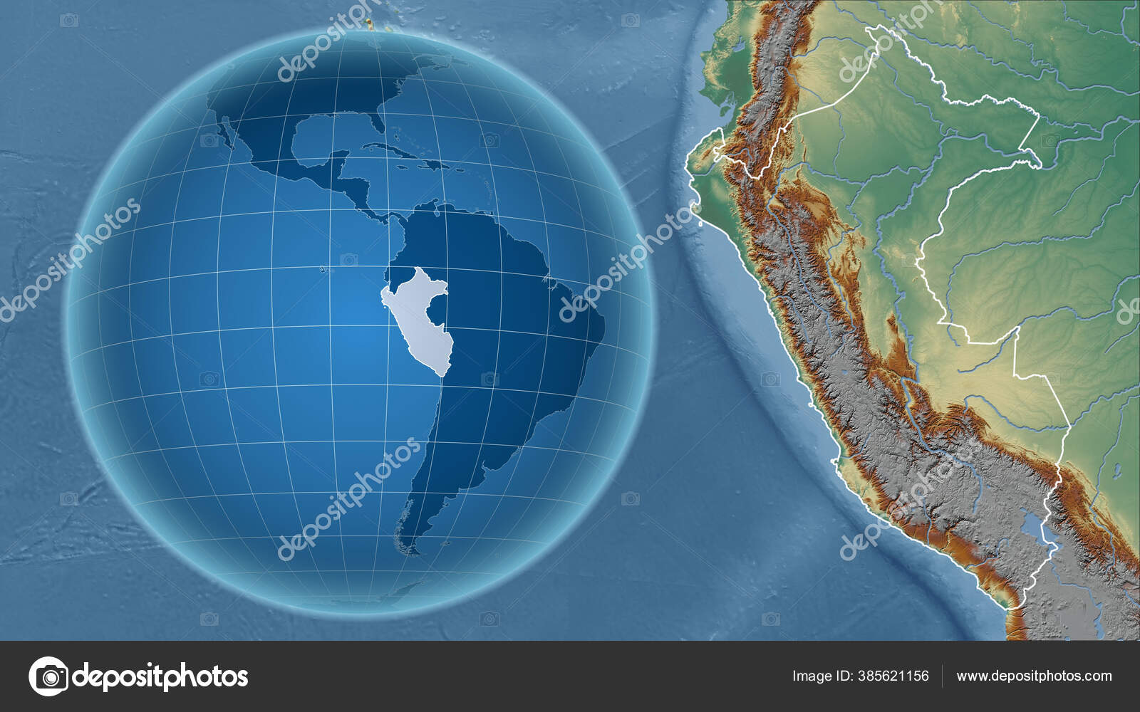 Peru Globe Shape Country Zoomed Map Its Outline Topographic Relief ...
