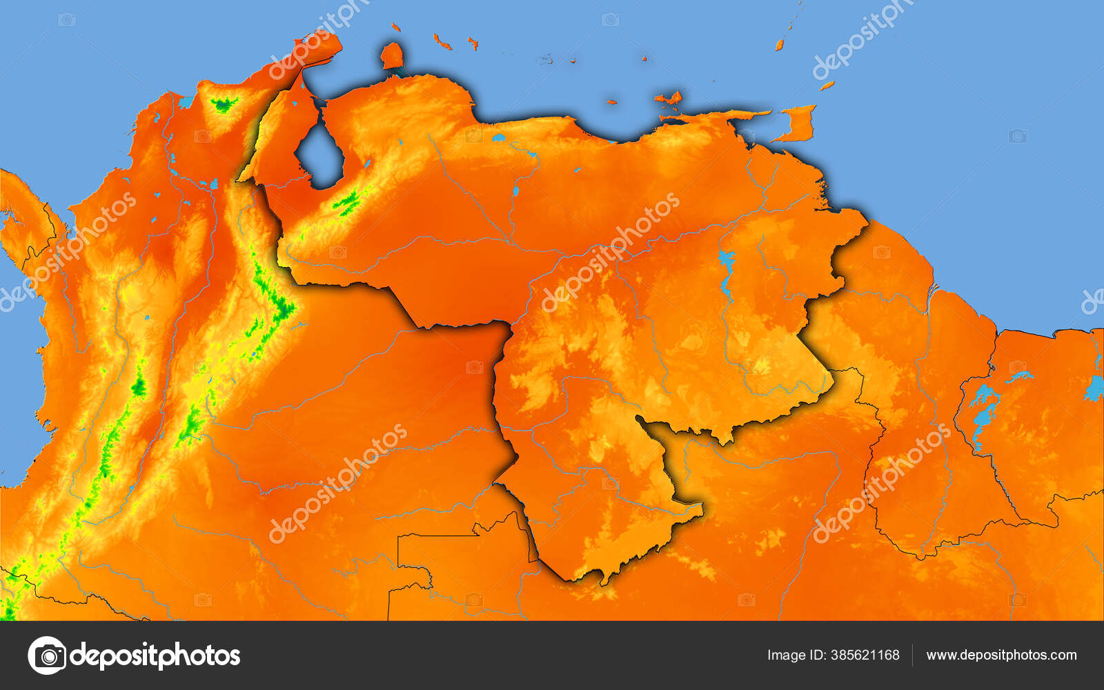 Venezuela Area Annual Temperature Map Stereographic Projection Raw ...